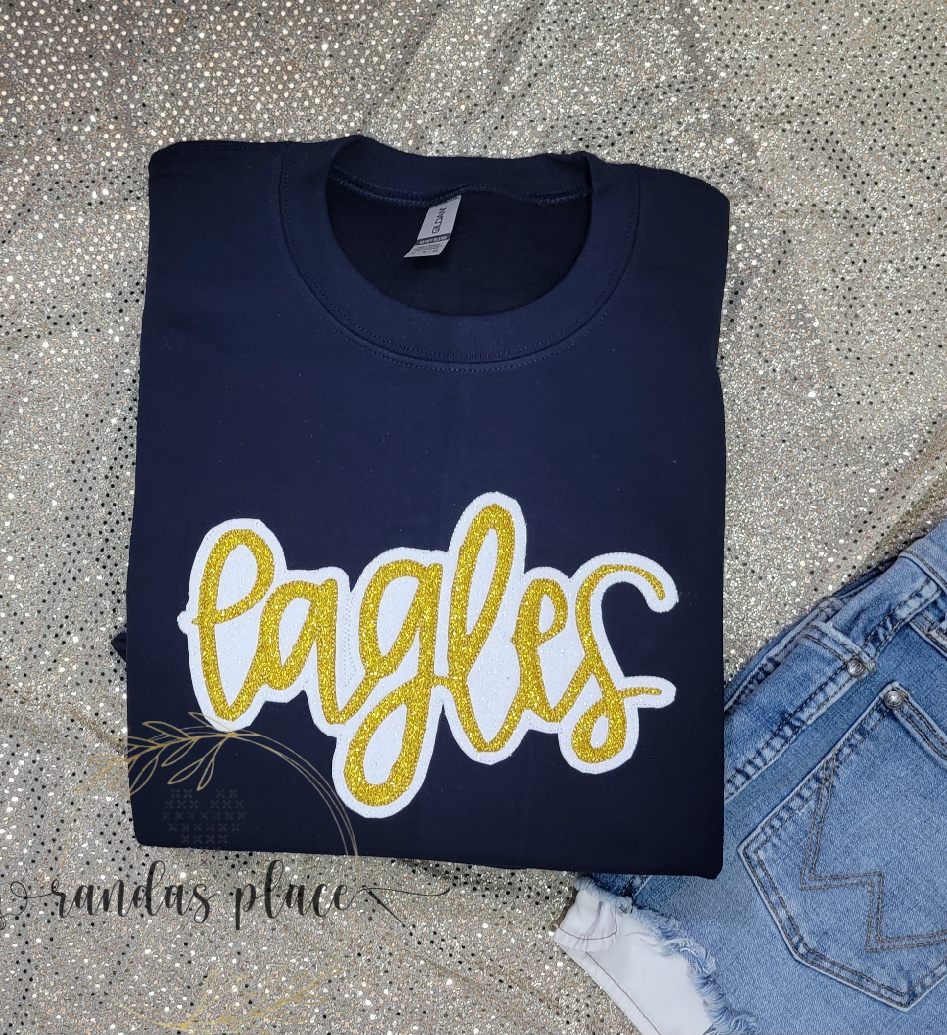 Navy Eagles Sparkle Cursive Crewneck – Randas Place